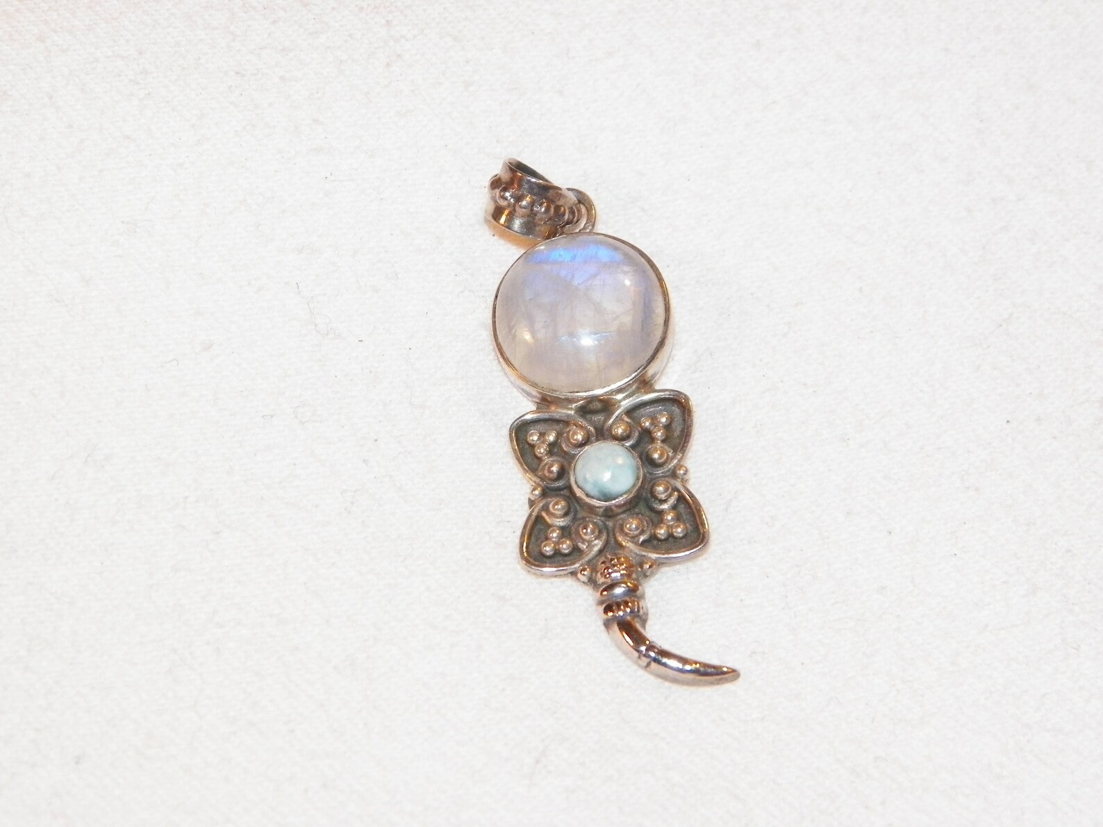Sterling Silver Moonstone and Larimar Pendant Estate | Etsy