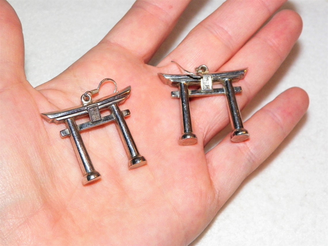 Sterling Silver Chinese Character Earrings - Etsy