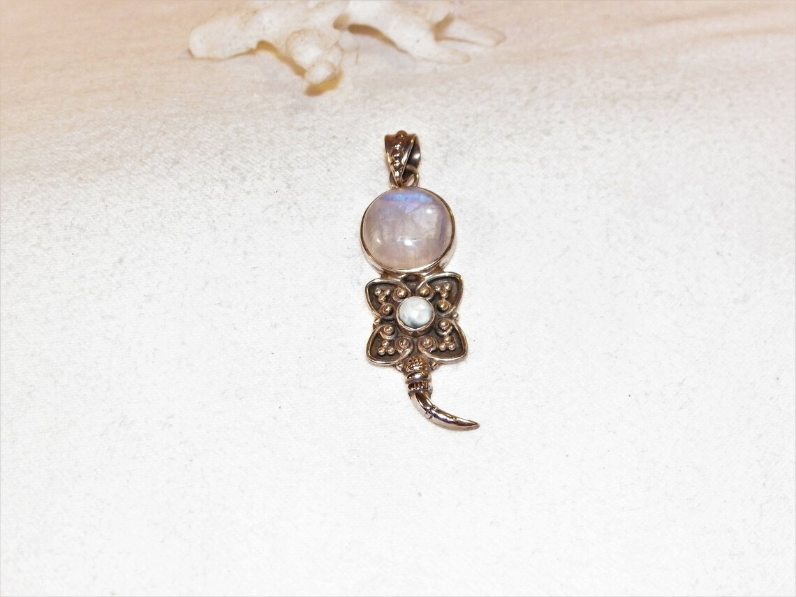 Sterling Silver Moonstone and Larimar Pendant Estate | Etsy