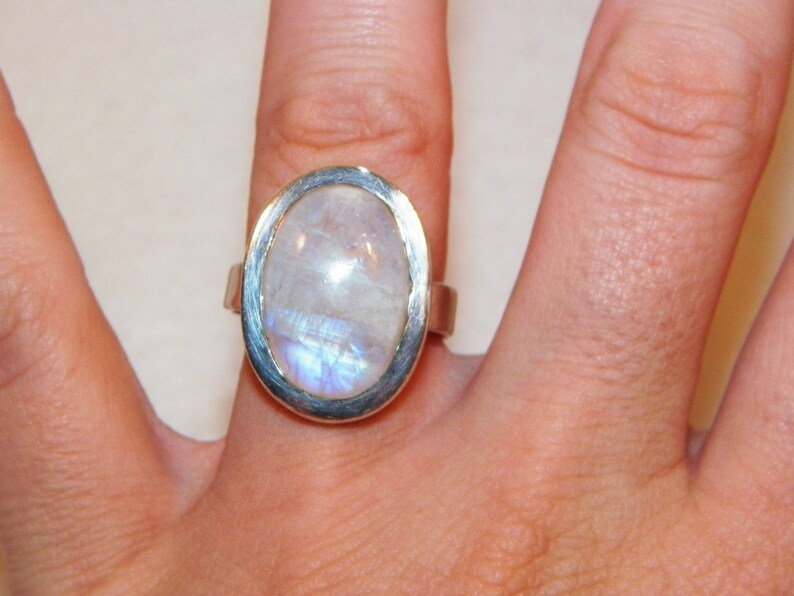 Sterling Silver Moonstone Ring Large Moonstone Ring Size 7 - Etsy