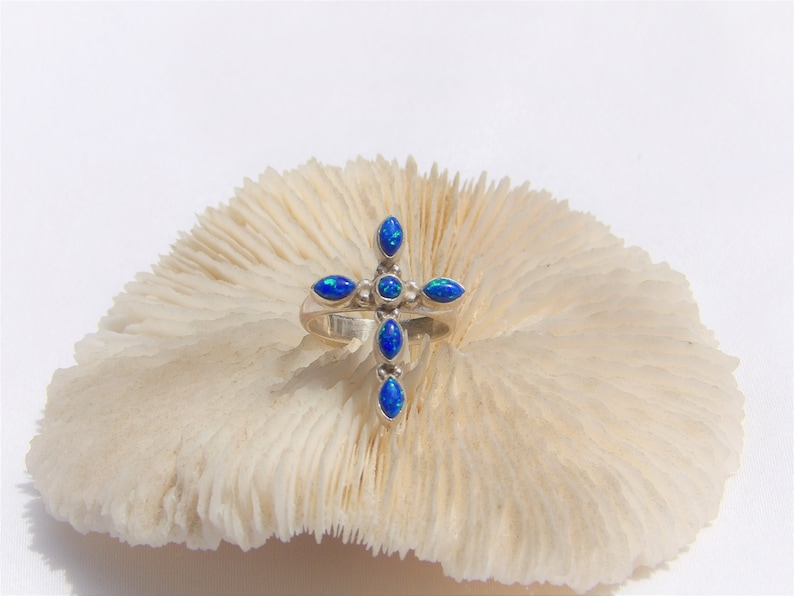 Sterling Silver Opal Cross Ring, Gypsy 925 Cross Ring, Baptisim Gift ...