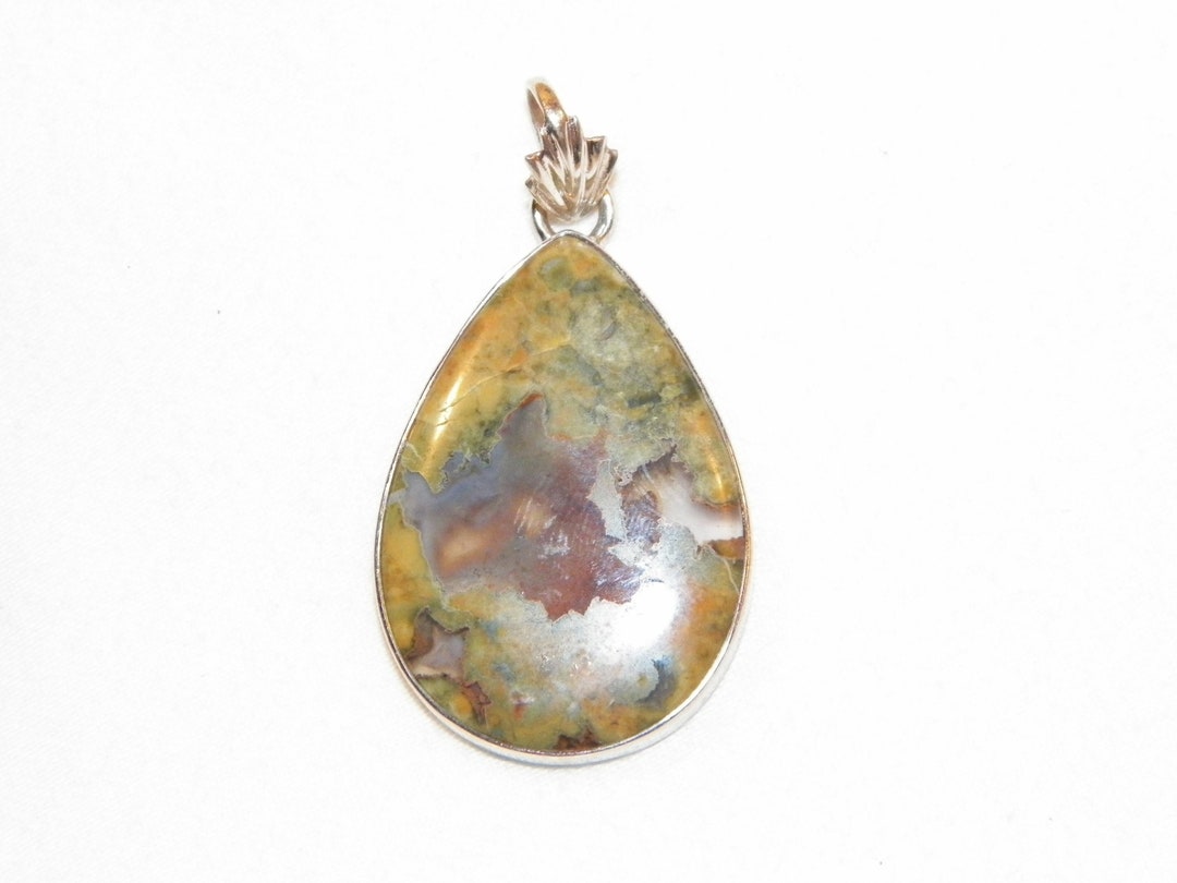 Sterling Silver Agate Gemstone Pendant, Nature Colored Gemstone, Gift ...