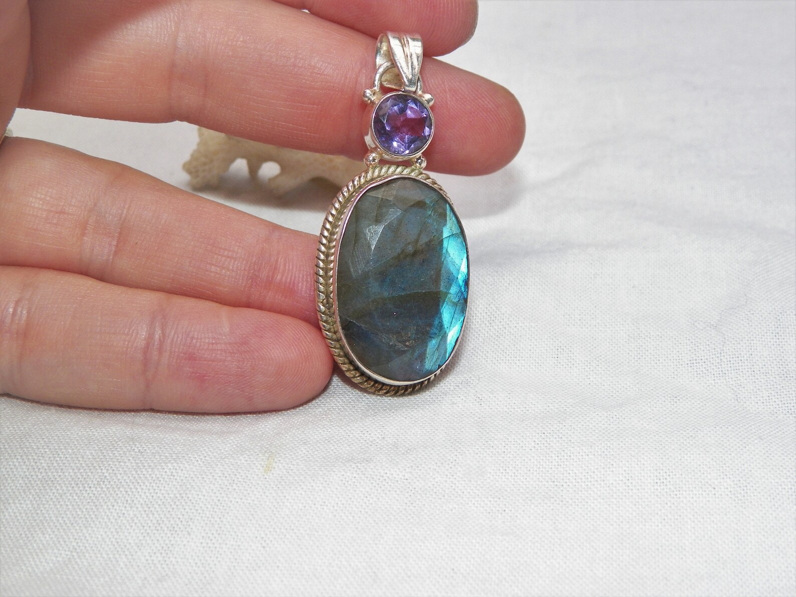 Sterling Silver Labradorite Pendant With Amethyst Large - Etsy