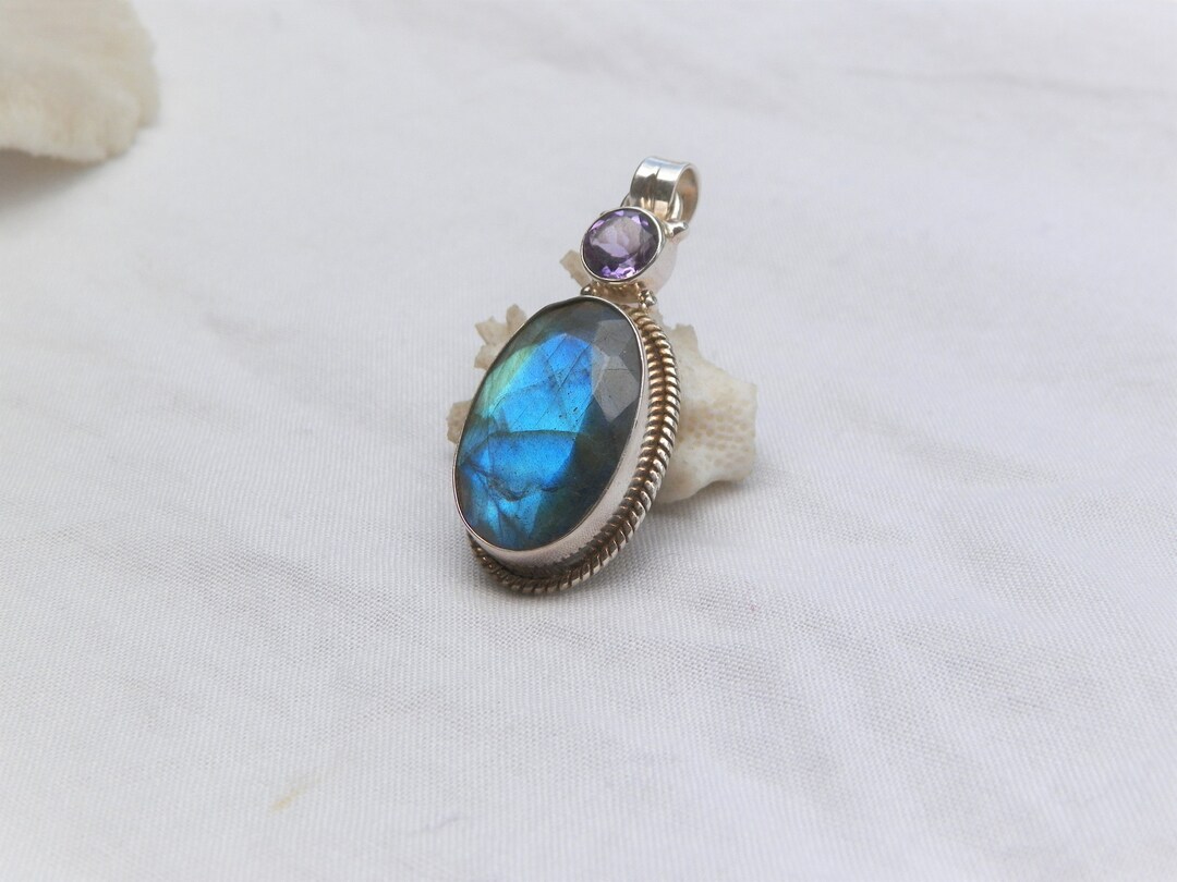 Sterling Silver Labradorite Pendant With Amethyst, Large Moonstone ...