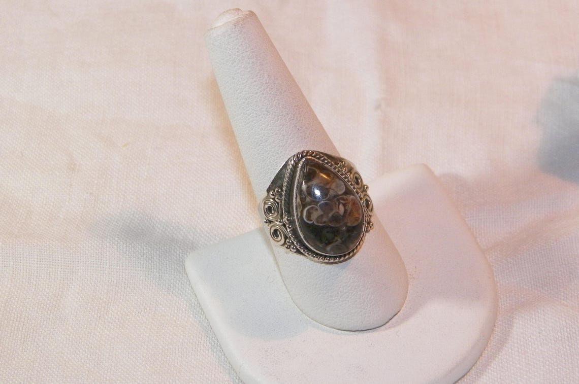 Vintage Sterling Silver Jasper Ring With Scroll Design 925 - Etsy