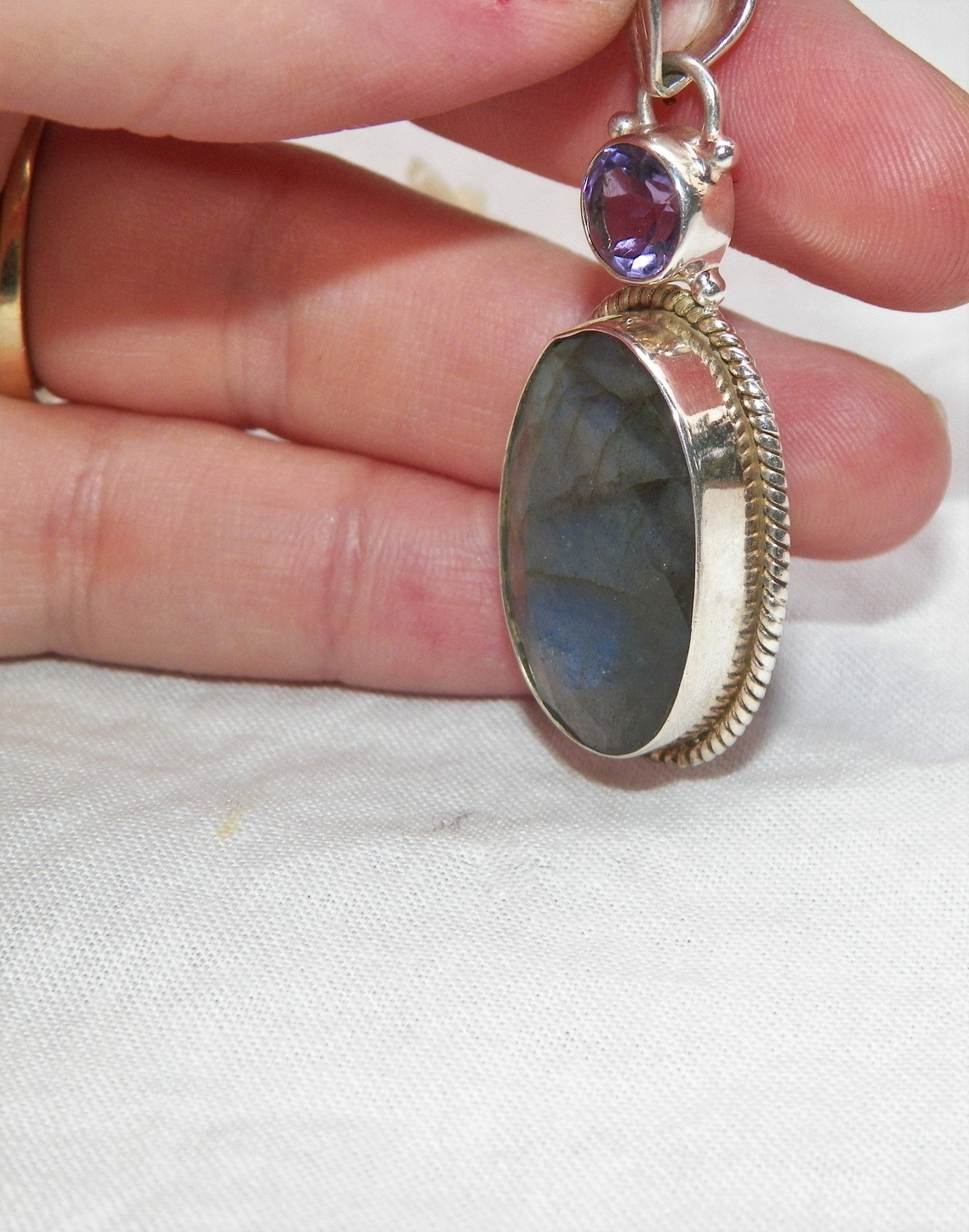 Sterling Silver Labradorite Pendant With Amethyst Large | Etsy
