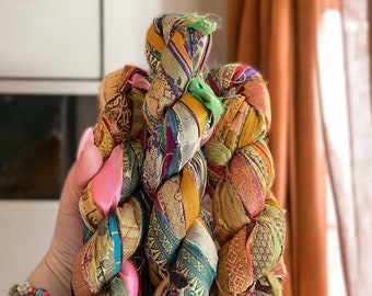 Wine / Black Raw Edge Recycled Sari Ribbon, Jewelry Making, Weaving ...