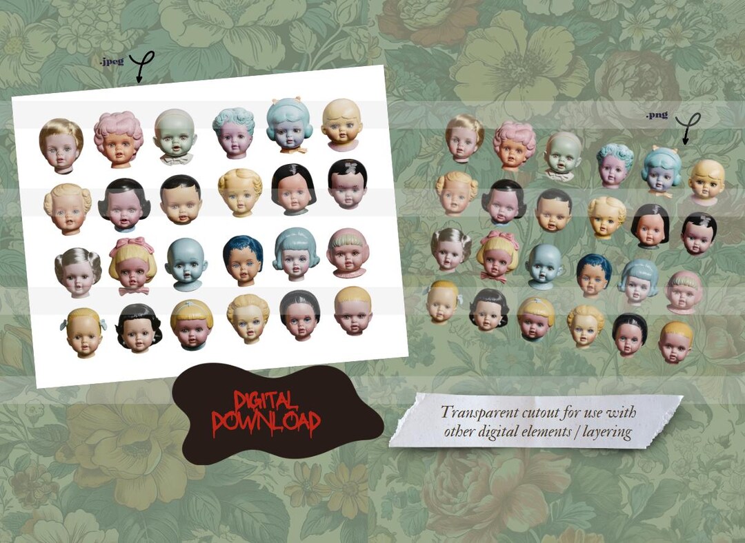 34 Heads - Digital Collage Sheet - Character Heads - Fussy Cut Instant ...