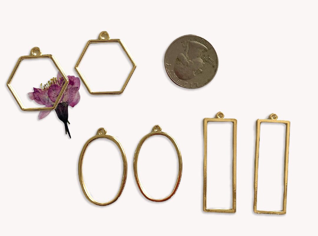 Abstract Gold Plated Open Back Bezel Shape Charms for Pressed Flowers ...