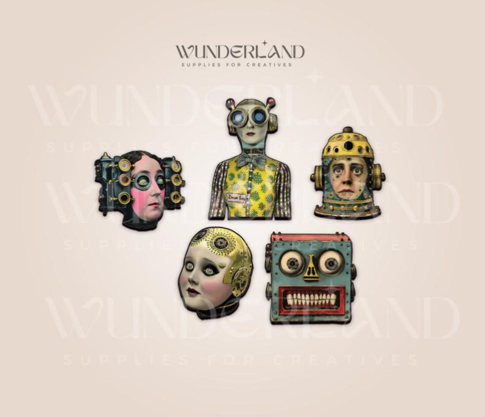 Retro Scifi Robot Steampunk 5 Pc Whimsically Weird Bizarre Wood Diecut ...