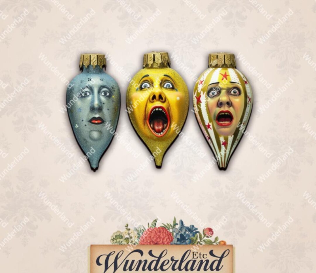 Colorful Funny Weird Bizarre Ornament Retro Kitsch Woodcuts – Mixed ...