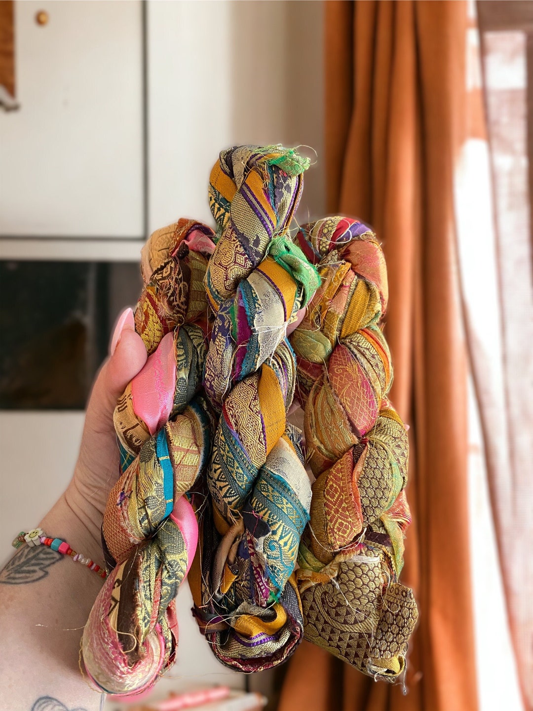 Lurex Brocade Sari Strips, Raw Edge Sari Ribbon, Recycled Dreamcatcher ...