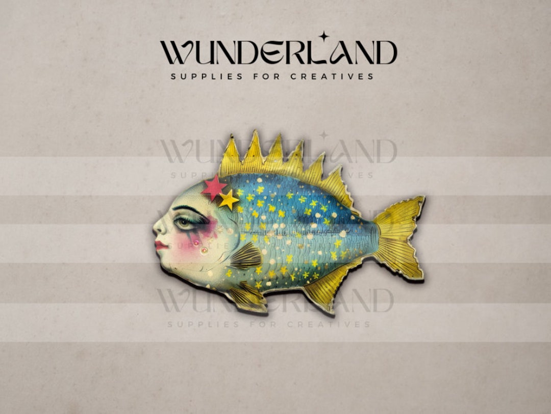 Bizarre Weird Fish. Whimsical Flat Printed Image Laser Wood Cut ...