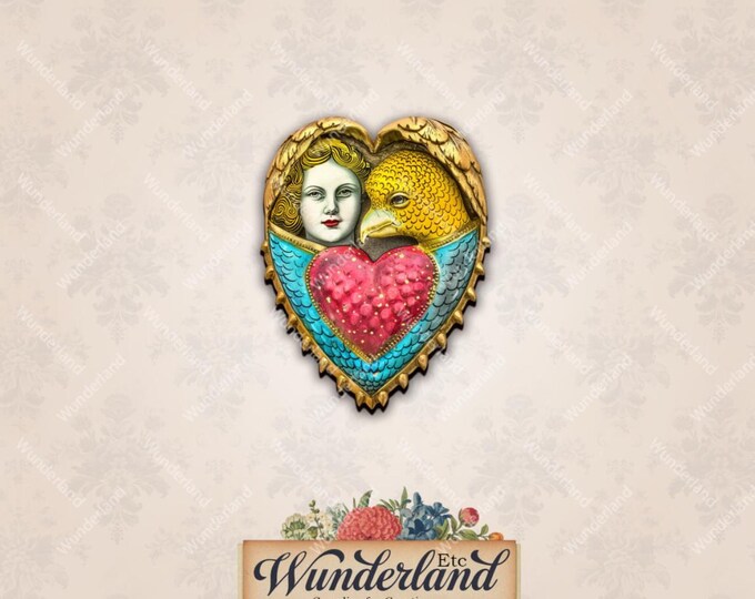 Whimsical Heart & Eagle Mixed Media Embellishment – Printed Wood Cutout ...