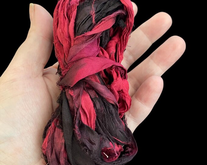 Wine / Black Raw Edge Recycled Sari Ribbon, Jewelry Making, Weaving ...