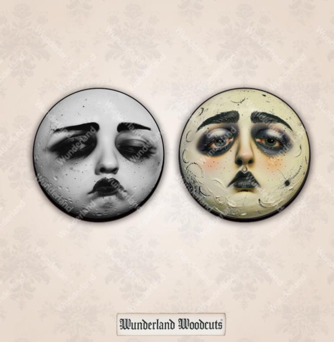 Bizarre Moody Moon Heads - Face Wood Cutouts for Ornaments, Jewelry ...