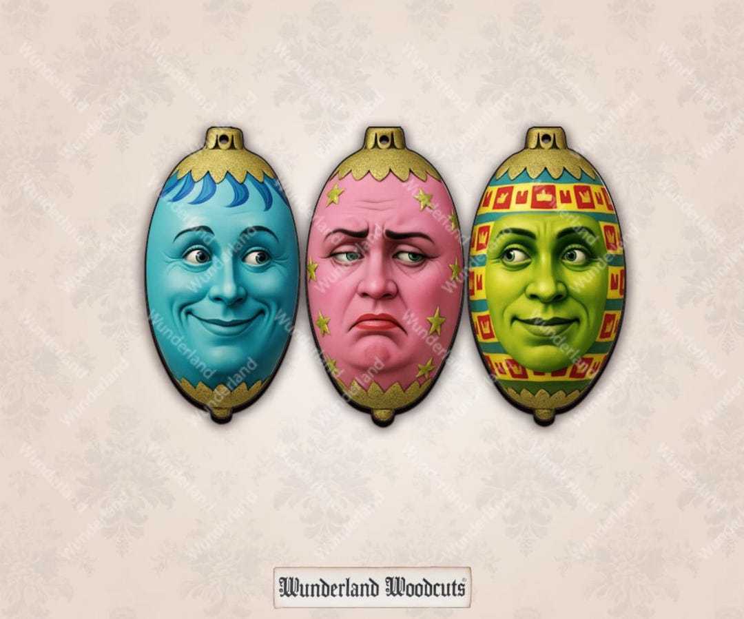 Colorful Funny Weird Bizarre Ornament Retro Kitsch Woodcuts – Mixed ...