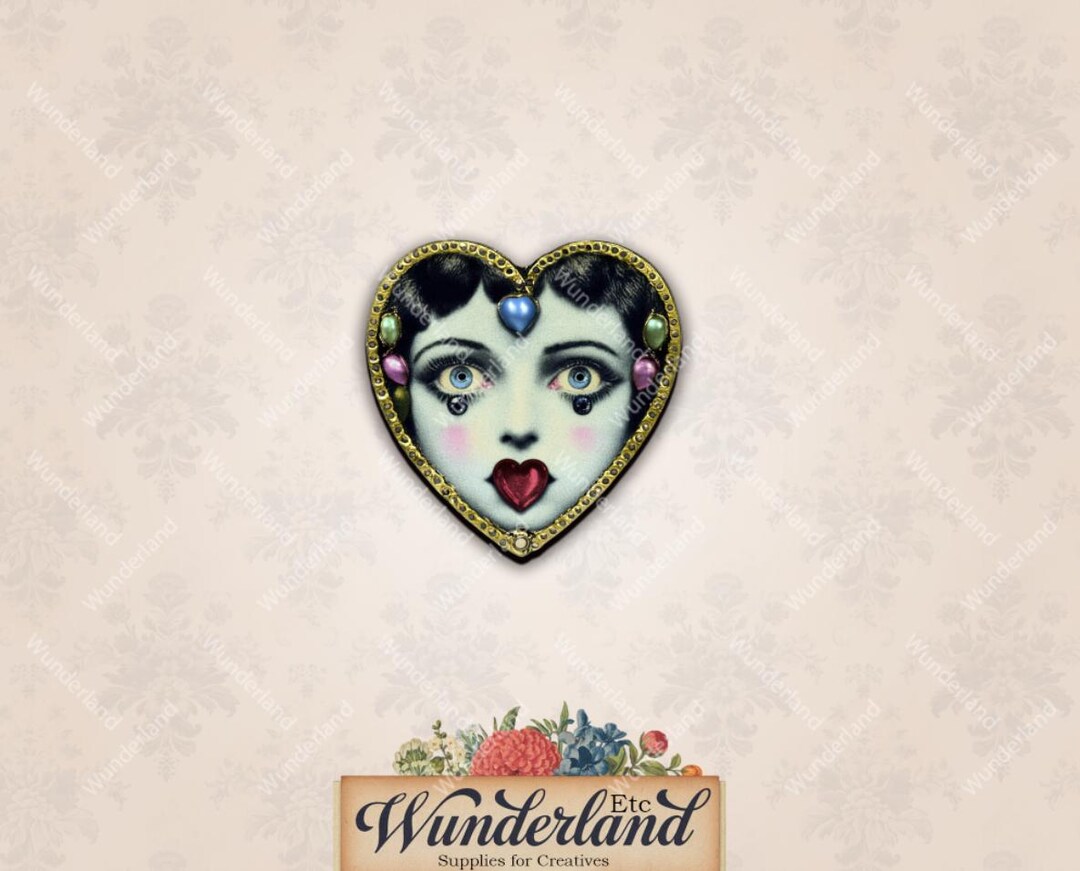 Whimsical Kissy Heart Face Charm Printed Wood Cab Cutout - Ornaments ...