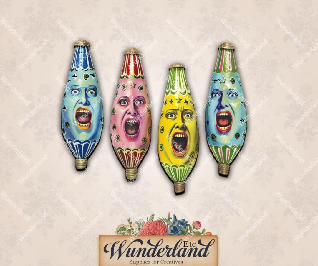 Caroling Funny Weirdcore Singing Face Retro Kitsch Woodcuts Ornament ...