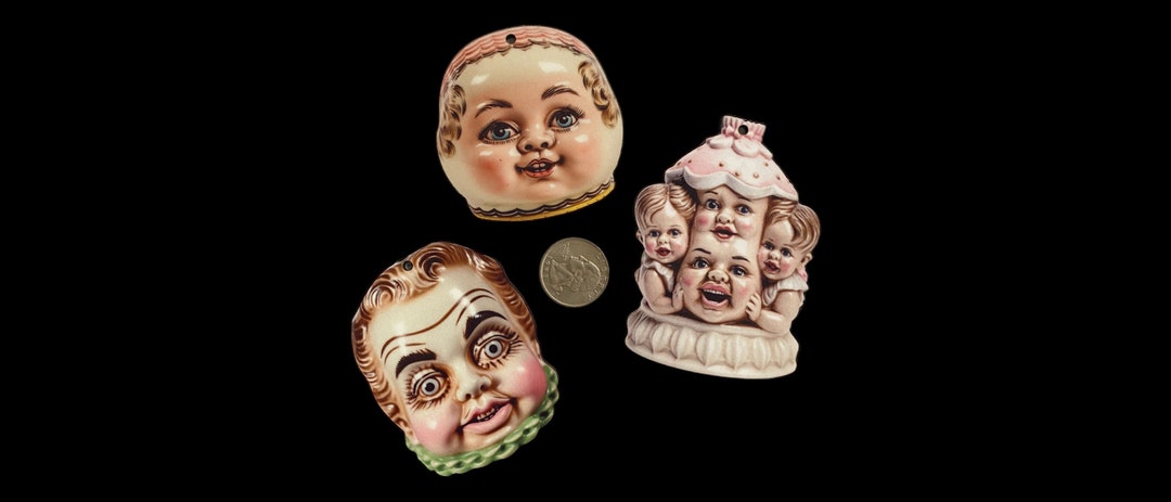 Set of 3 Weird Big Doll Heads With Holes for Ornaments, Jewelry, Home ...