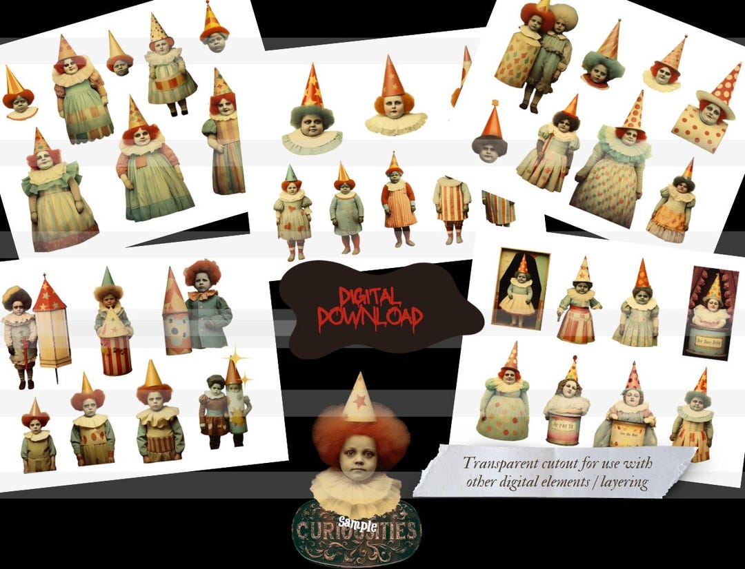 Dingy Clown Kids - 7x Fussy Cut Digital Collage Sheet Instant Download ...
