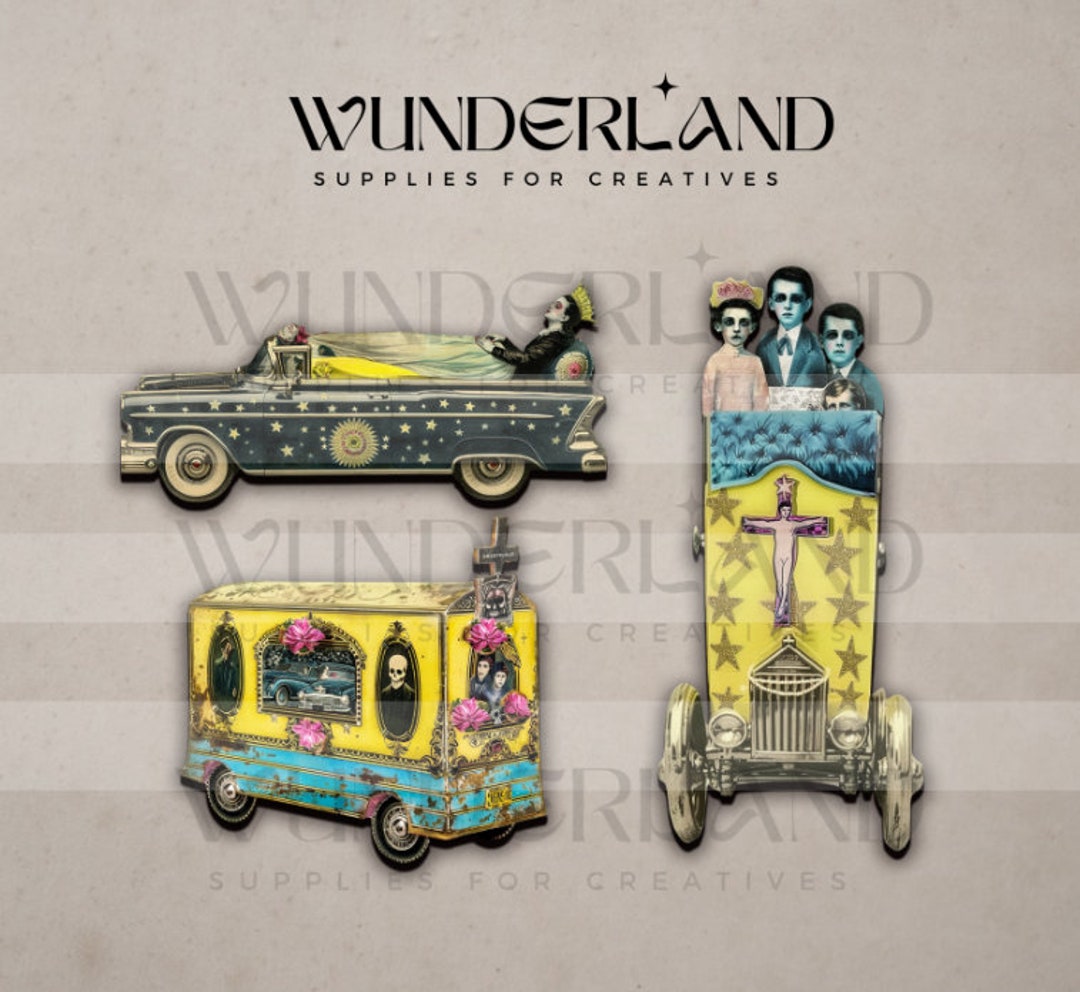 3 Pc Whimsically Weird Hearse Diecuts Set day of the Dead for Diorama ...