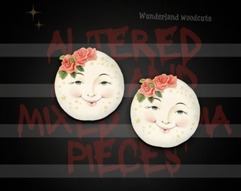 Bizarre Pouty Moon Head Face Wood Cutouts for Ornaments, Jewelry ...