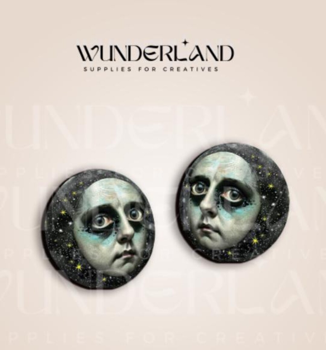 Pair of Odd Moon Faces Supplies for Jewelry, Altered Art Assemblages ...