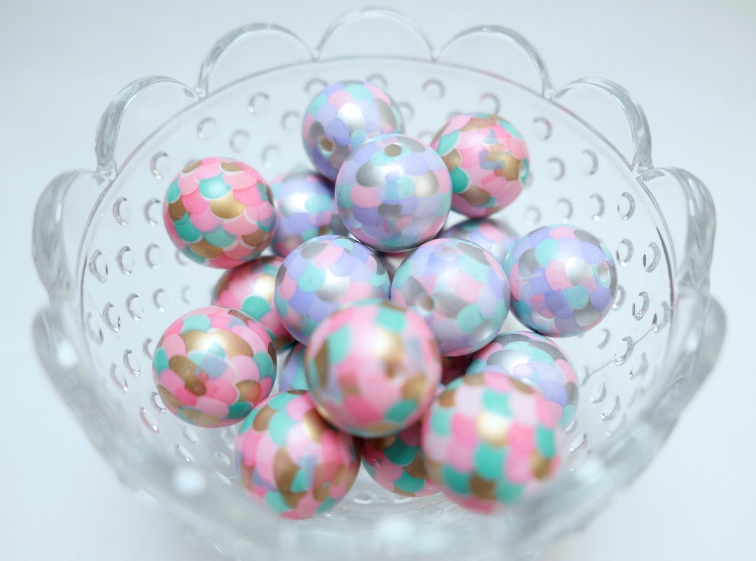 20mm Mermaid Scales Bubblegum Beads for Beaded Pens, Chunky Acrylic ...
