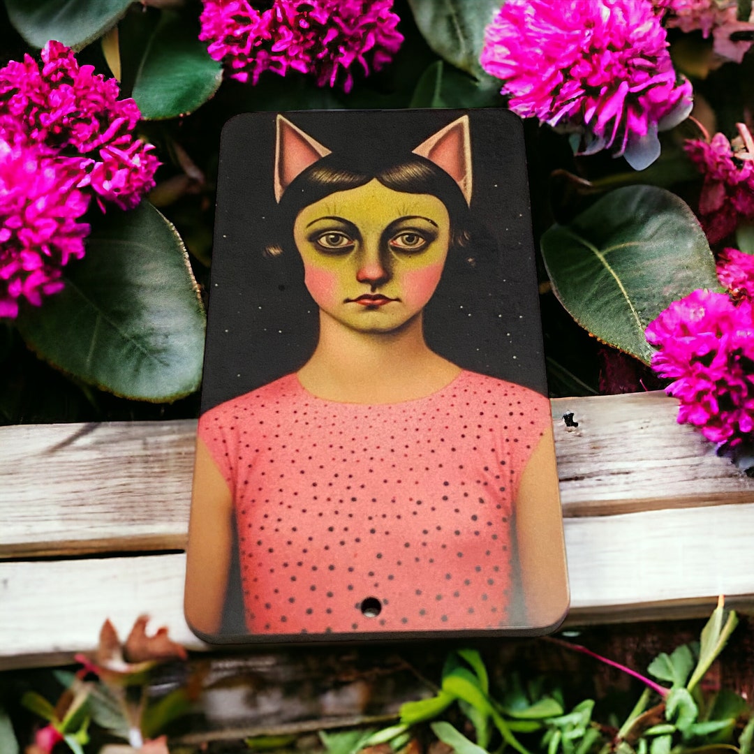 Cat Girl - Kitsch Weird Printed Image on Laser Wood Cutout - for ...