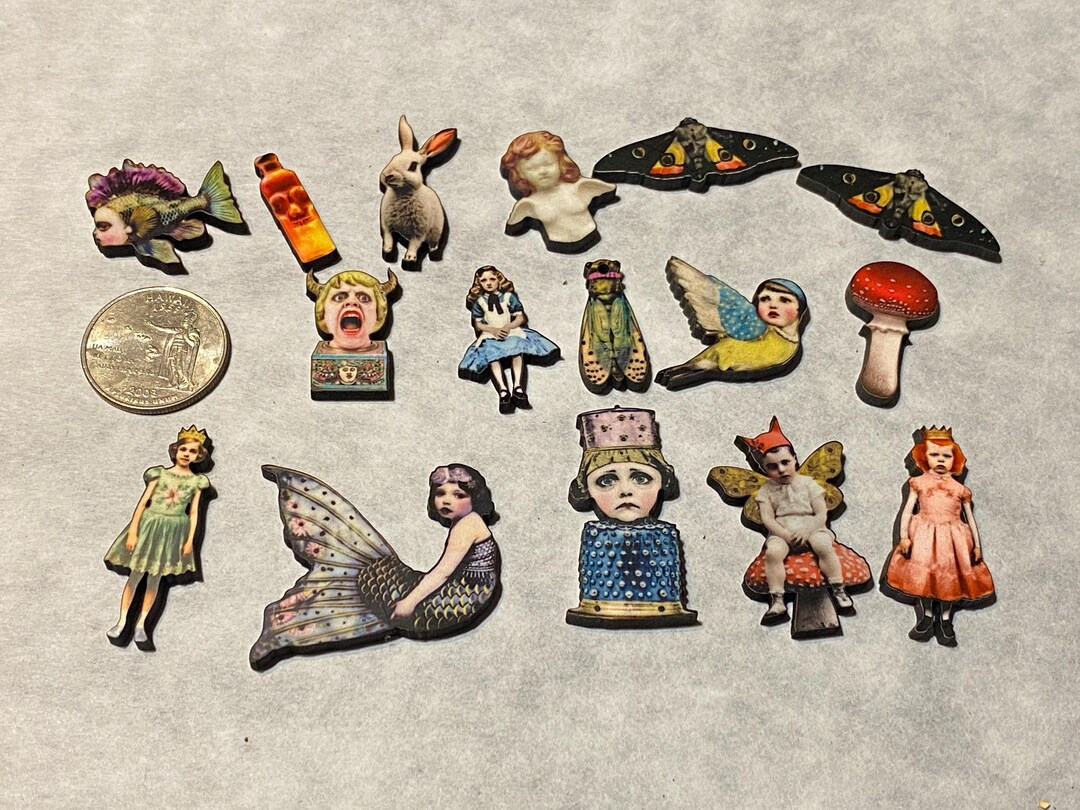 16 Pc Tiny Mixed Destash Lot Woodcuts - Weird Odd Supplies for Mixed ...