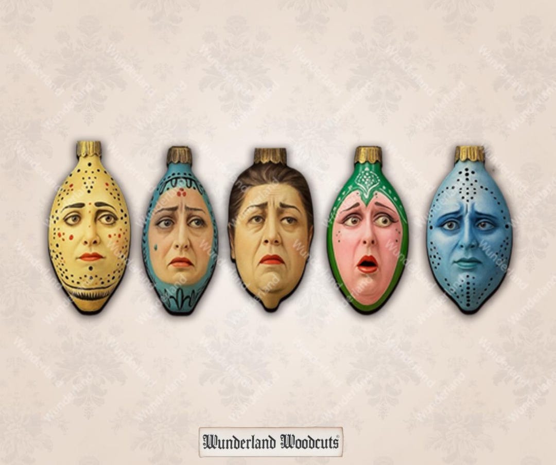 Colorful Funny Weird Bizarre Ornament Retro Kitsch Woodcuts – Mixed ...