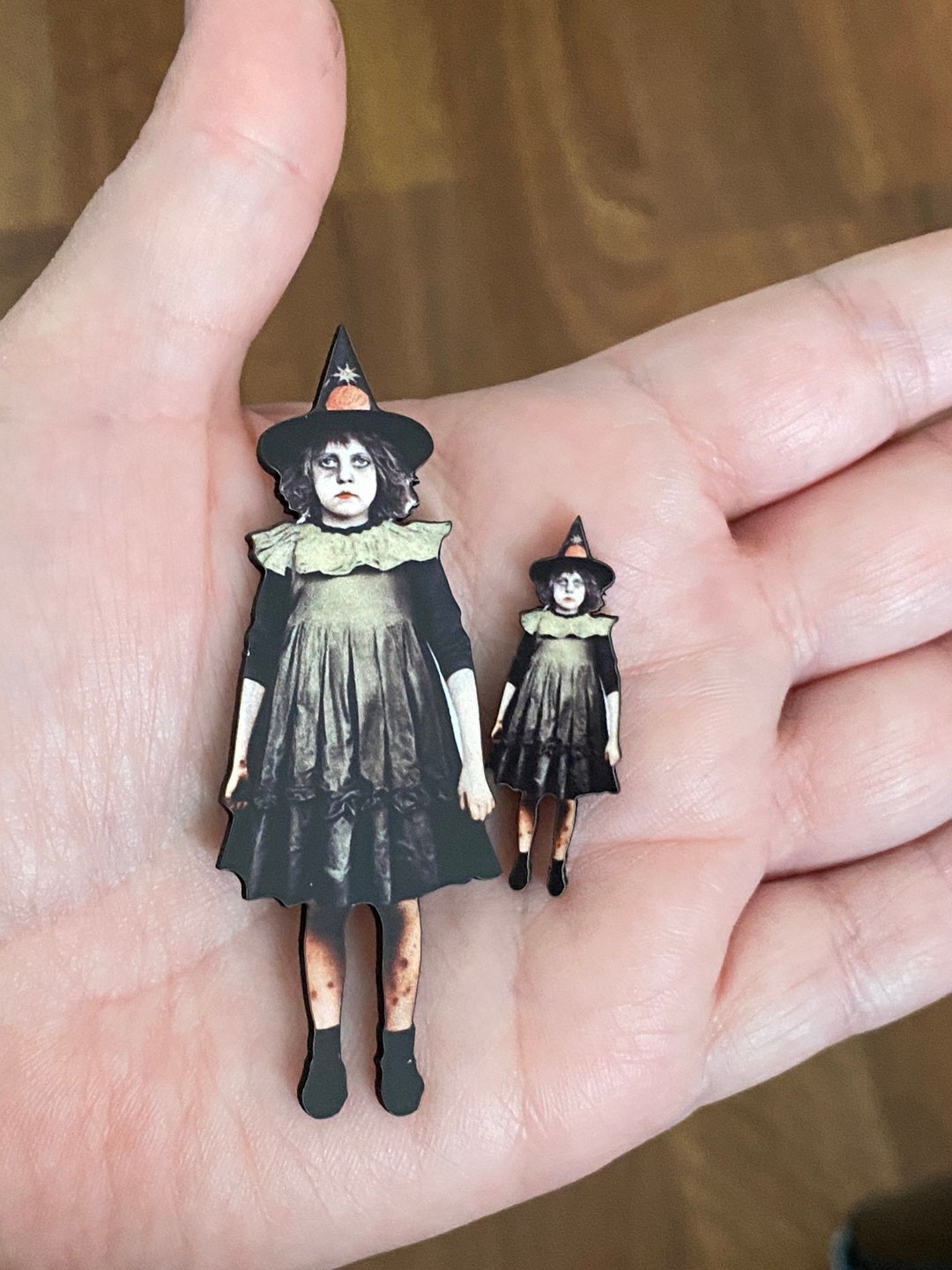 Creepy Witch Girl Flatback Printed Wood Cutout - Diy Jewelry Brooch ...
