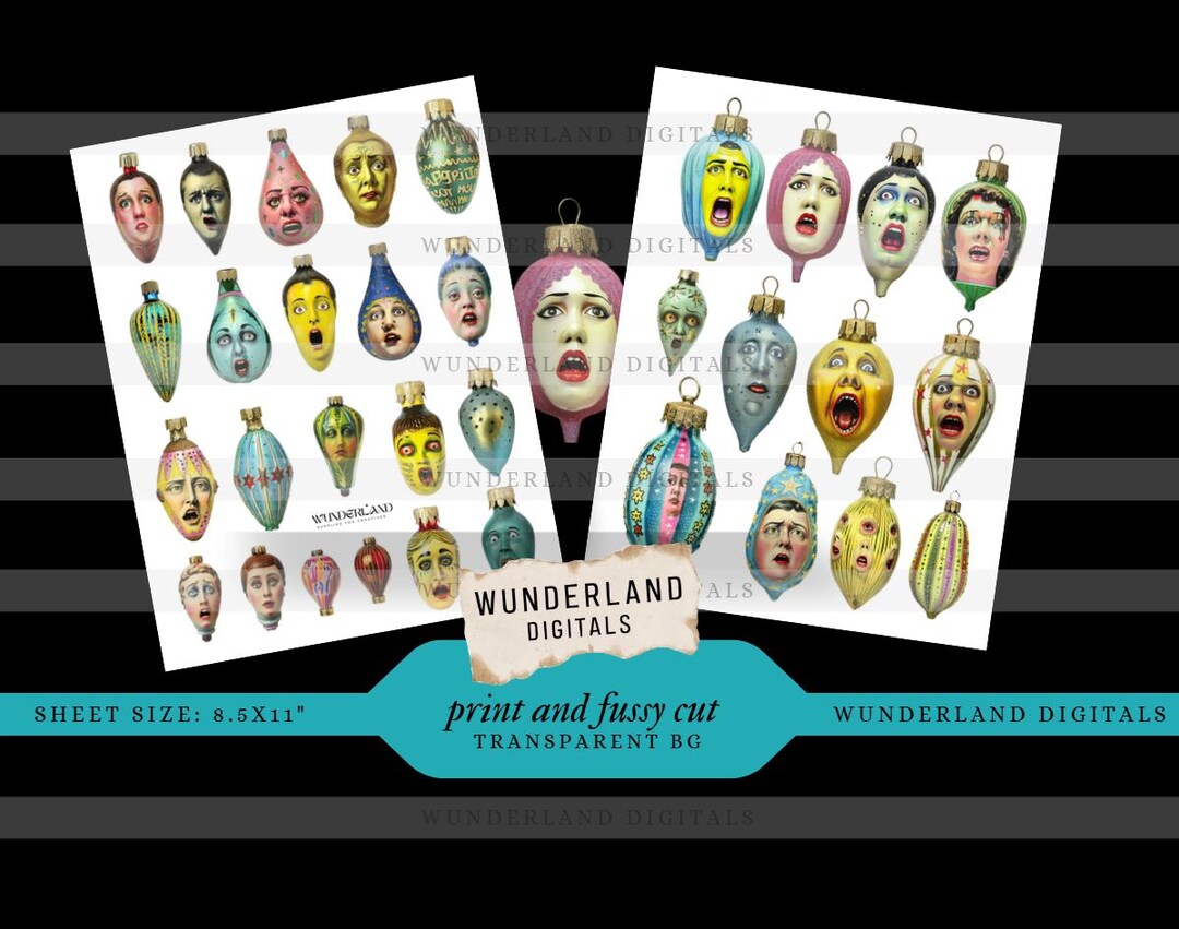 2x Digital Collage Sheet Instant Download - Bizarre Christmas Ornament ...