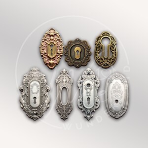 Set of 7 Vintage Ornate Keyholes, Victorian Laser Wood Cutouts ...