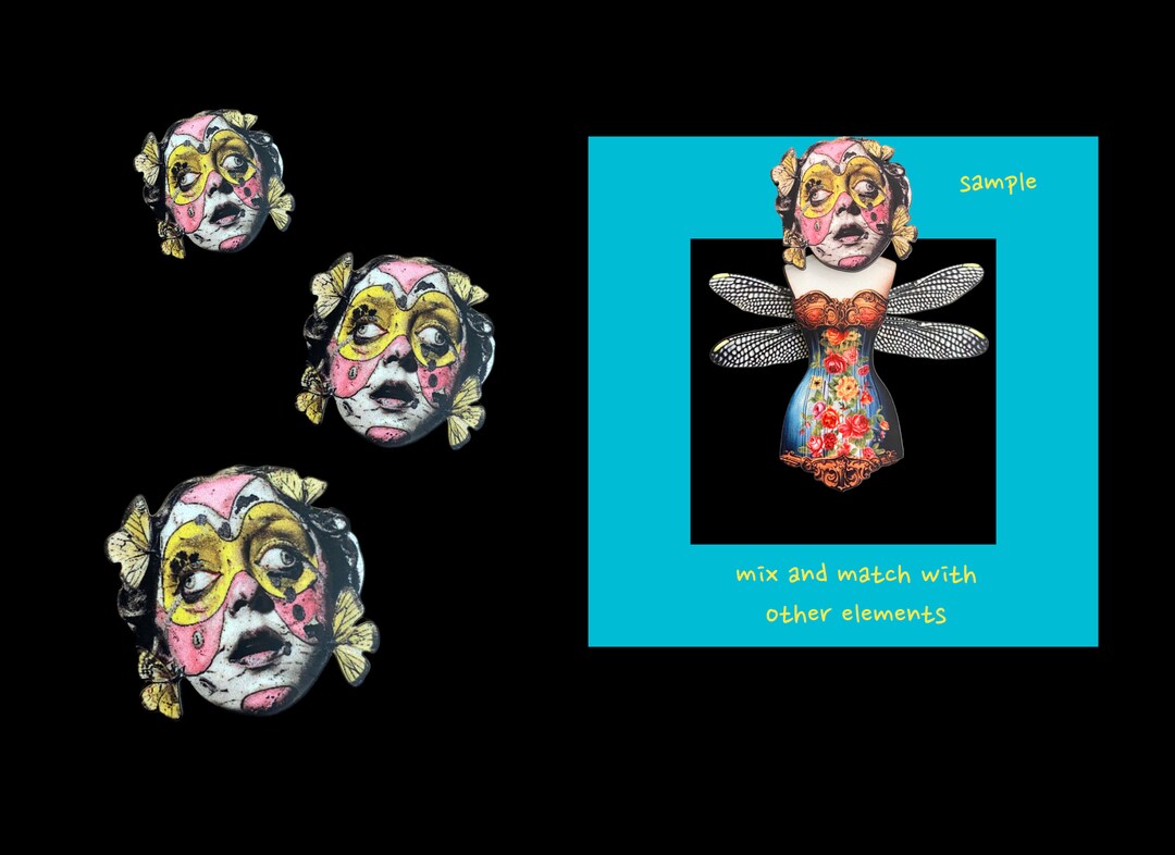 Bizarre Face Wood Cut Cab - Doll Head - Weirdcore Art for Diy Jewelry ...