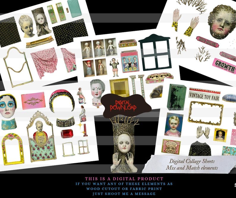 Printable Snippy Bits Collage Sheets for One of a Kind Assemblages ...