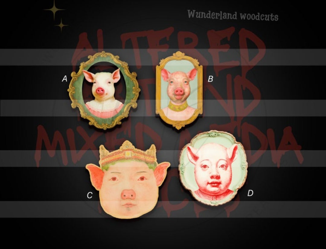 Weird Piggy People Wood Cutouts, Weirdcore Bizarre Art Diy Vintage ...