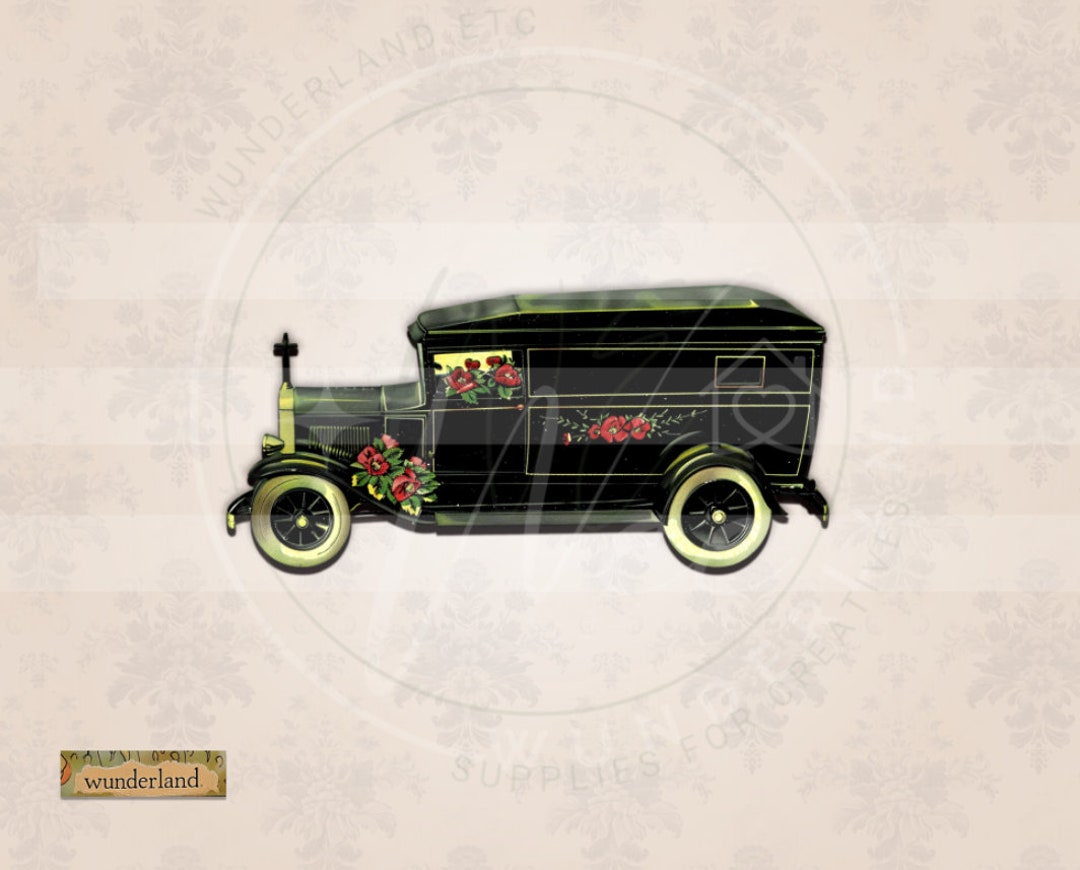 Hearse Retro 1960s Kitsch Woodcuts – Dark Beautiful Mixed Media Altered ...