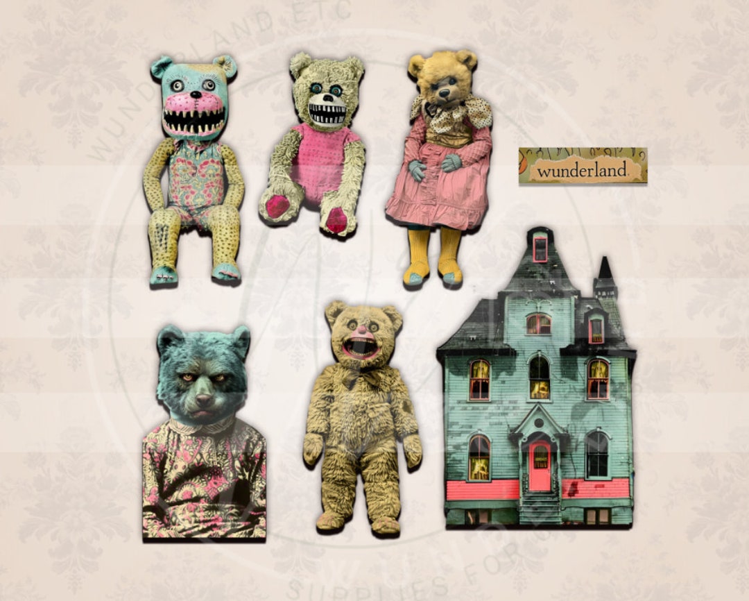 6 Pcs Laser Cut Wood, Crazy Bear Mini Doll Shadow Box Mixed Media ...