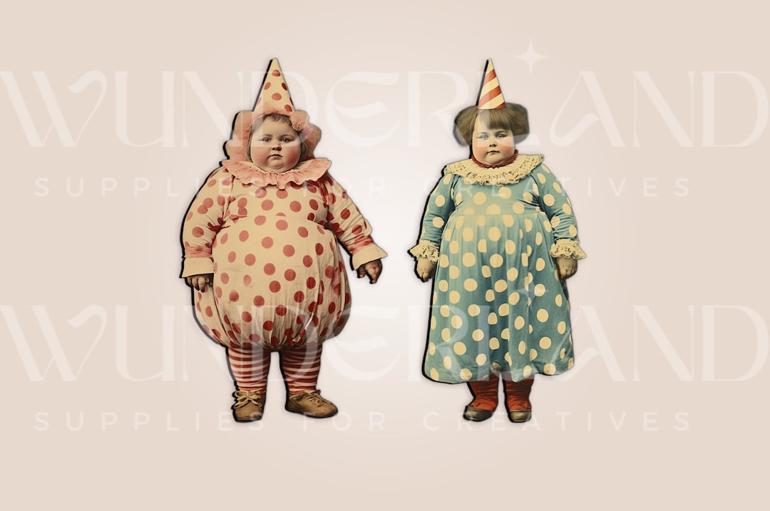 Set of 2 Chubby Clown Girls - Cutouts for Altered Art/mixed Media ...