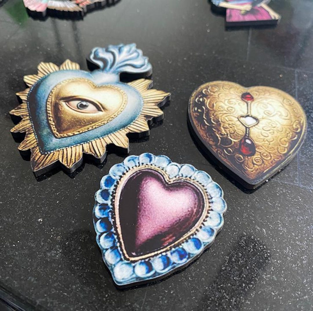 3 Pc Heart Cutouts for Altered Art/mixed Media, Doll Woodcuts, Jewelry ...