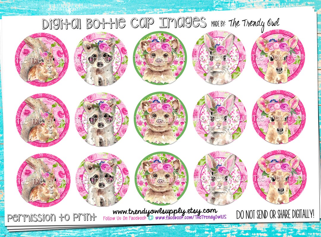 Spring Inspired Woodland Animals -- Digital Bottle Cap Images - INSTANT ...