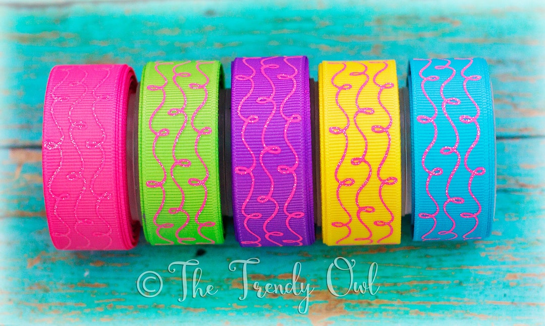 3/8 & 7/8 Hot Pink Glitter Doodle Swirls U.S. DESIGNER High Quality ...