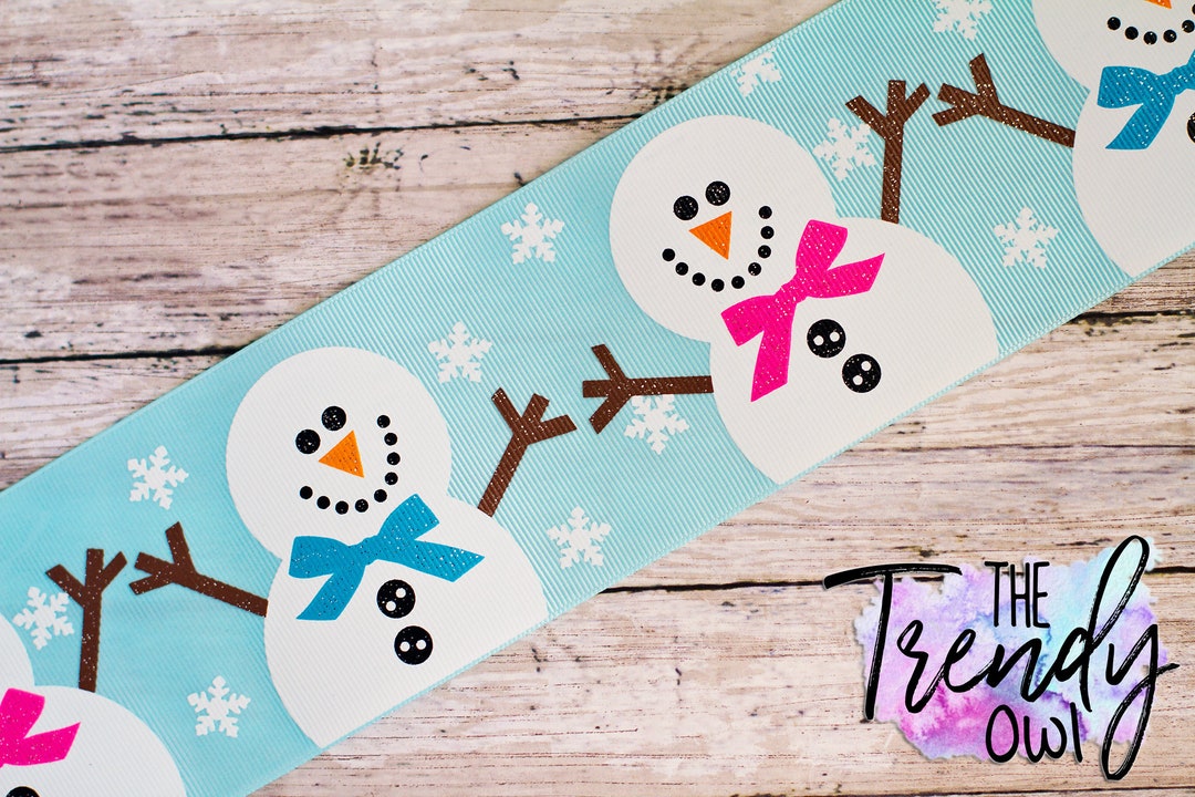 3 Winter Snowmen on Ocean Blue High Quality Grosgrain Ribbon BY THE ...