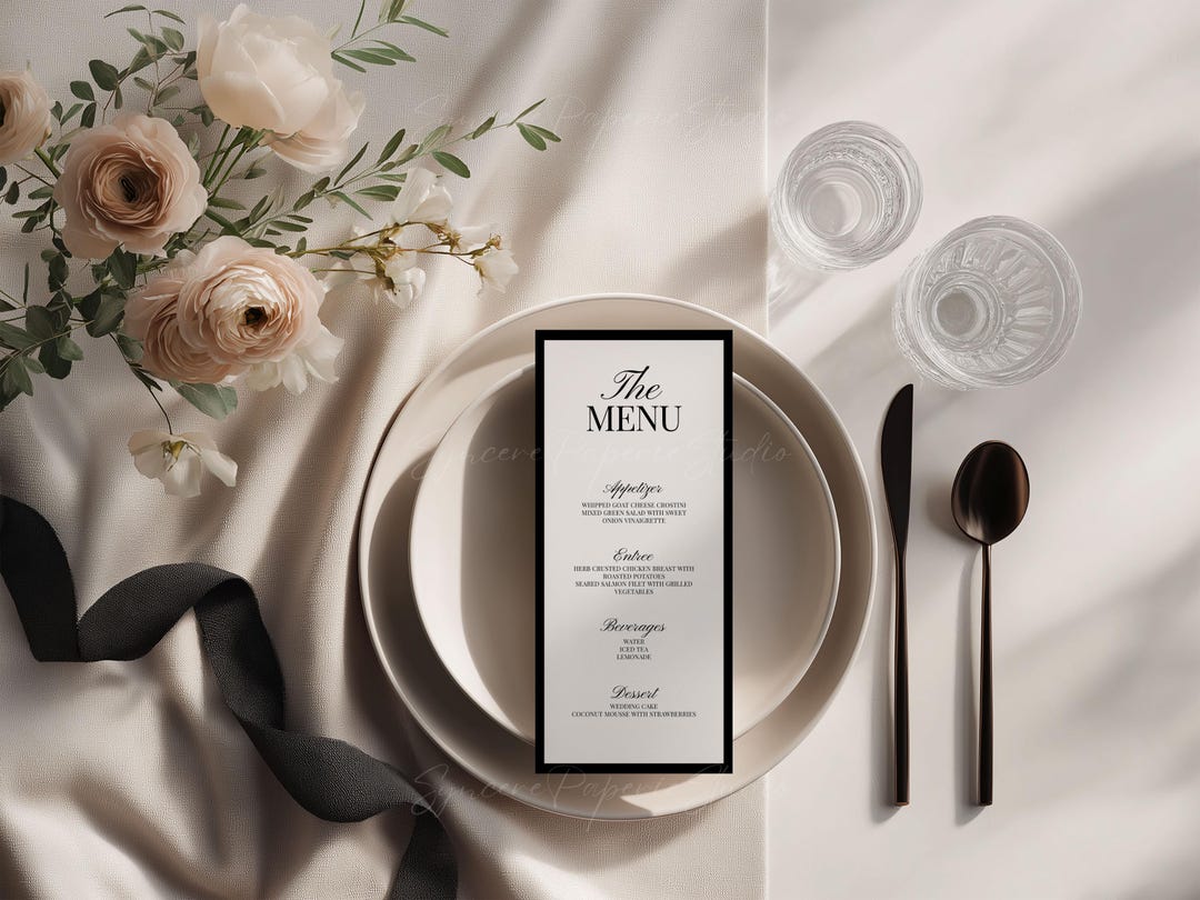 Modern Black & White Editable Wedding Menu Template – the Emersyn ...