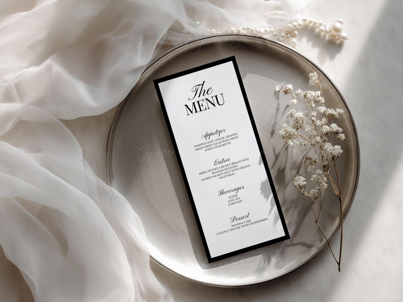Modern Black & White Editable Wedding Menu Template – the Emersyn ...