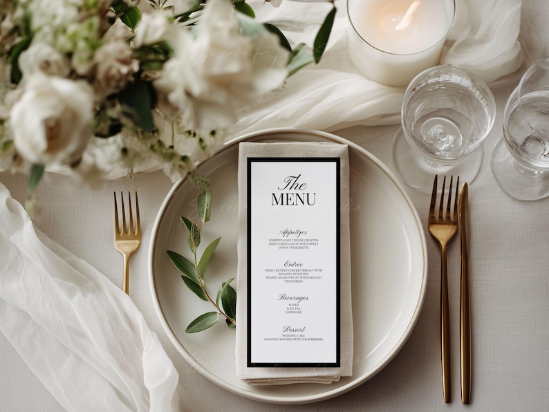 Modern Black & White Editable Wedding Menu Template – the Emersyn ...