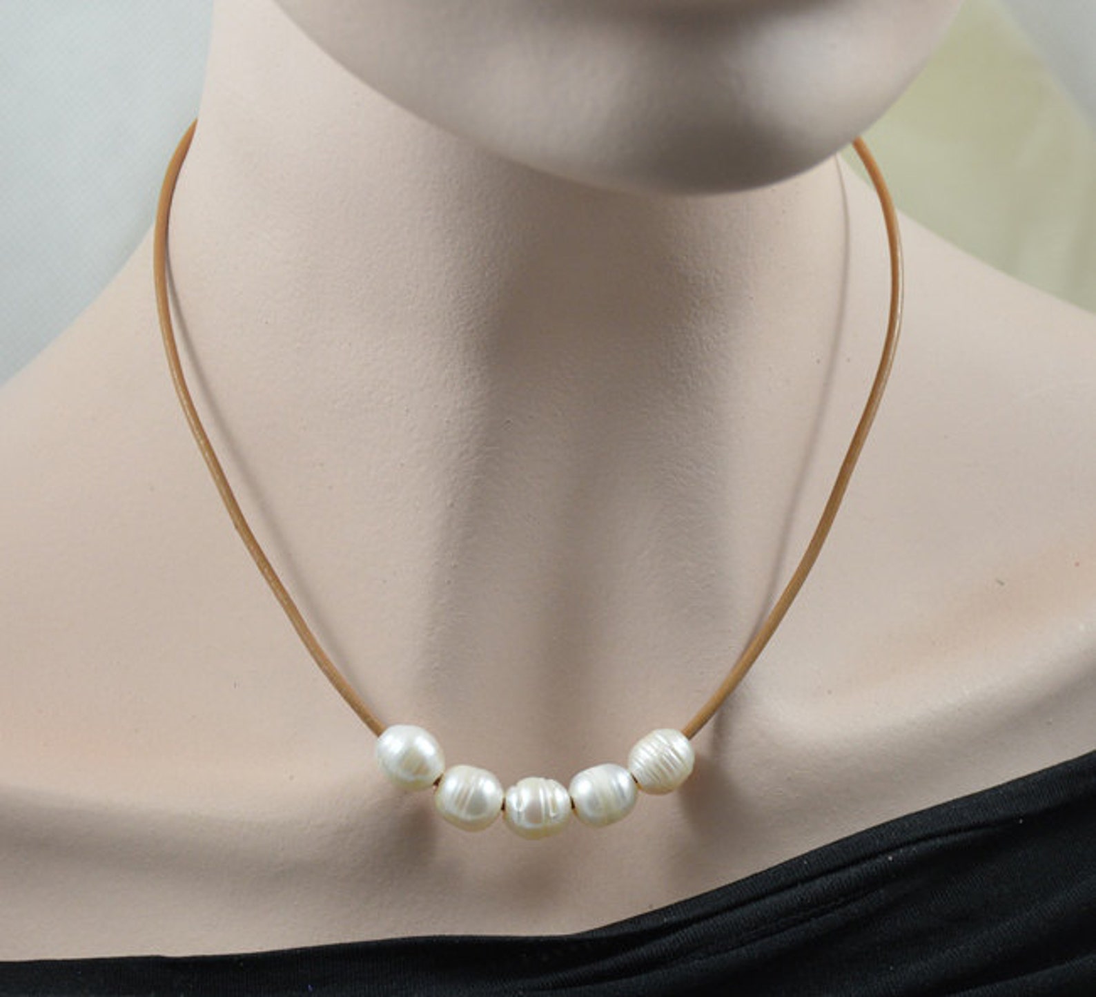 18 Real Pearl Rope Necklace White Pearl Brown Rope - Etsy