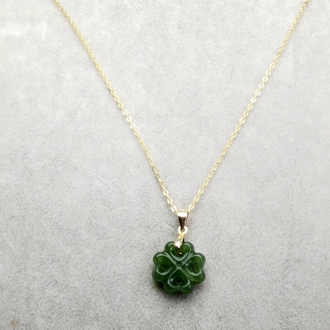 Natural Green Nephrite Jade Clover Pendant With 925 Silver Plated Gold Chain Necklace - Etsy
